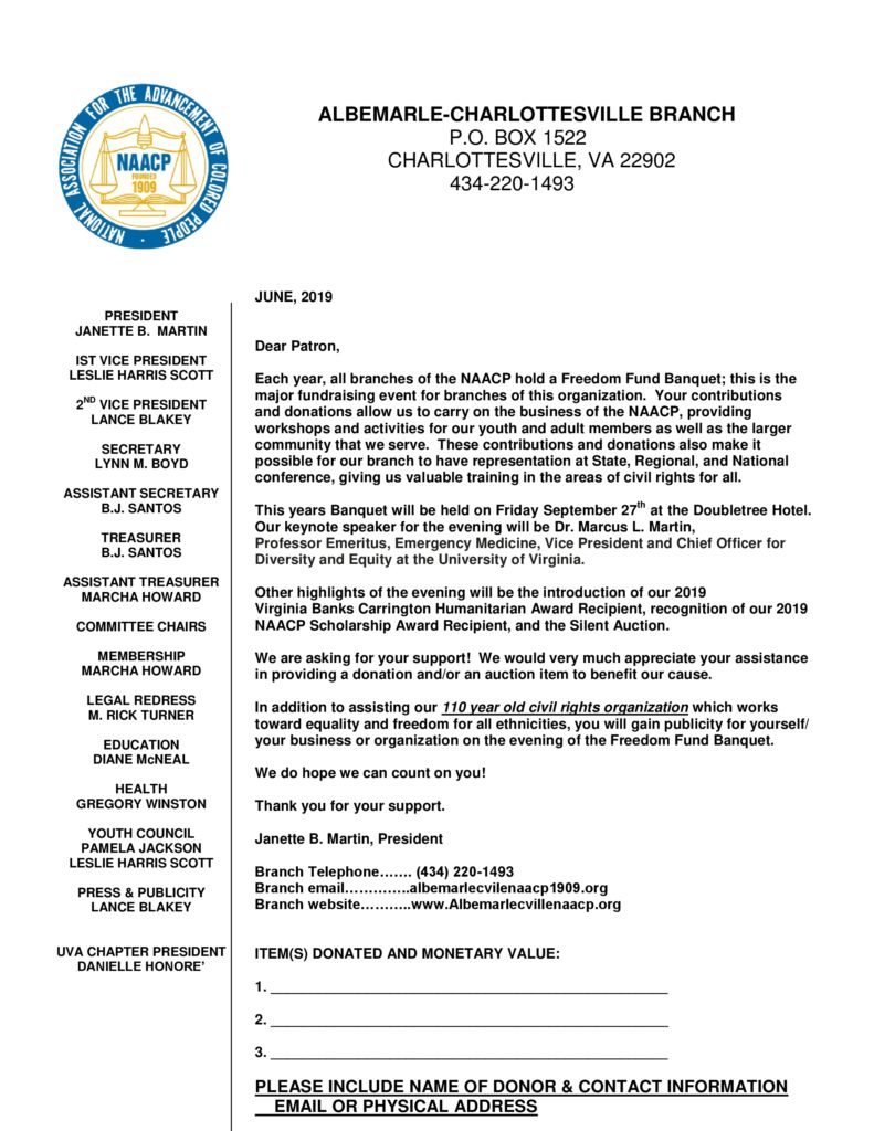 2019 FREEDOM FUND BANQUET | Albemarle-Charlottesville NAACP